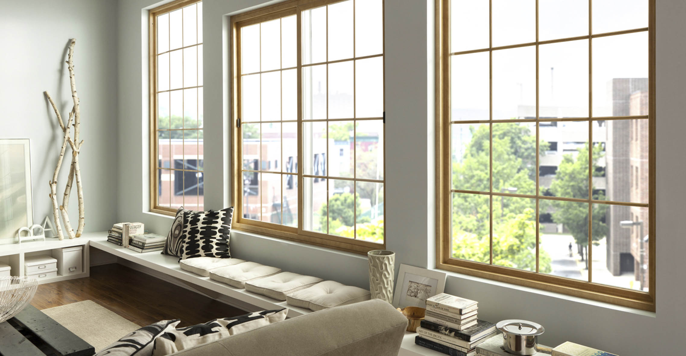 Maple interior slider windows - Simonton